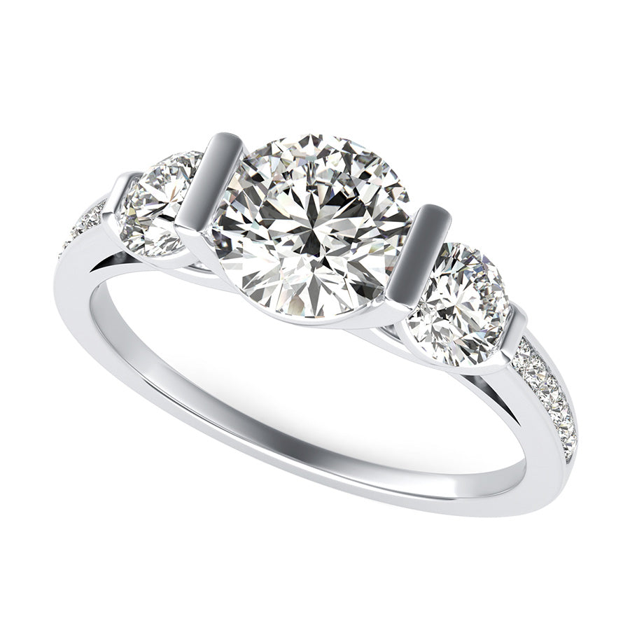 Landora Cathedral Three Stone Engagement Ring With Pave Side Stone ...