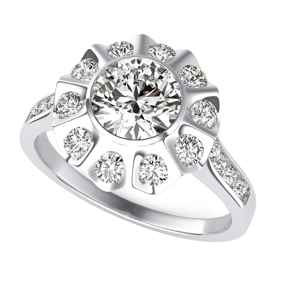 Unique Bezel Halo Engagement Ring – Diamond Forever
